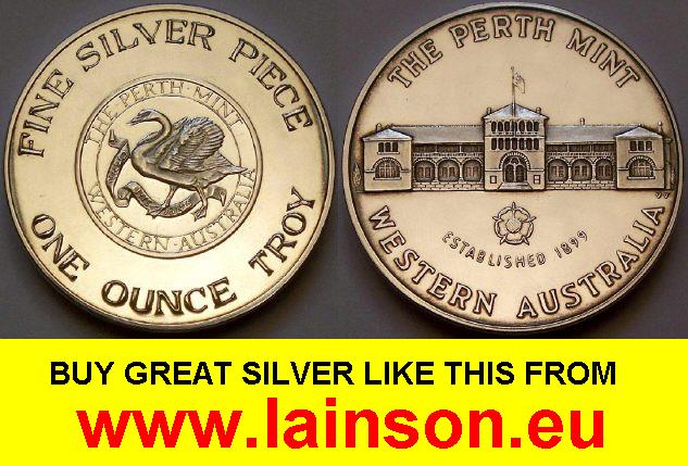 Image of a perth Mint 1 oz silver round from www.lainson.eu